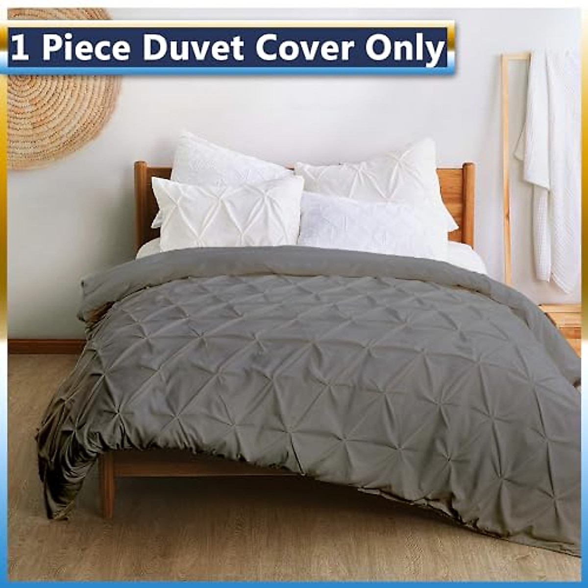 California Bedding Decorative Pinch Plated Pintuck Duvet Cover 800 TC Egyptian Cotton Oversized King 120x98 Size 1-PCs Duvet Cover Zipper & Corner Ties Breathable & Soft Dark Grey Solid
