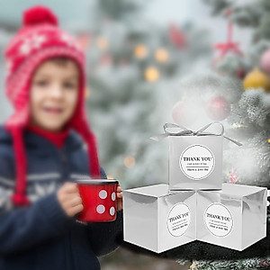 COTOPHER Small Gift Boxes 60 Pack 4x4x4 inches Silver Gift Boxes with Lids for Gifts, Crafting, Wedding Party Favor, Cupcake Boxes, Candy, Bridesmaids Proposal Box with Ribbons and Stickers (Metallic