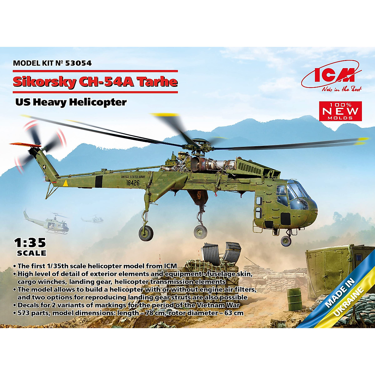 ICM 53054 — Sikorsky CH-54A Tarhe, US Military Heavy Helicopter Model Kit — Plastic Model Kit in 1:35 Scale — Highly-Detailed Replica of The Original Sikorsky CH-54A Tarhe