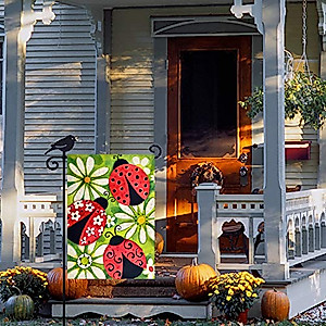 LAYOER Garden flag 12.5 x 18 inches Red ladybug White Flowers daisy outdoor Spring decor