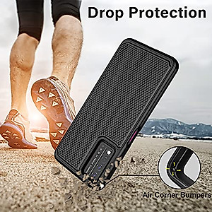 NTZW T-Mobile Revvl V+ 5G Case: Heavy Duty Shockproof Protective Phone Case [2 Tempered Glass Screen Protector] Anti-Slip Textured Hard Cover + Soft Silicone Rubber Bumper, Military Armor Case - Black