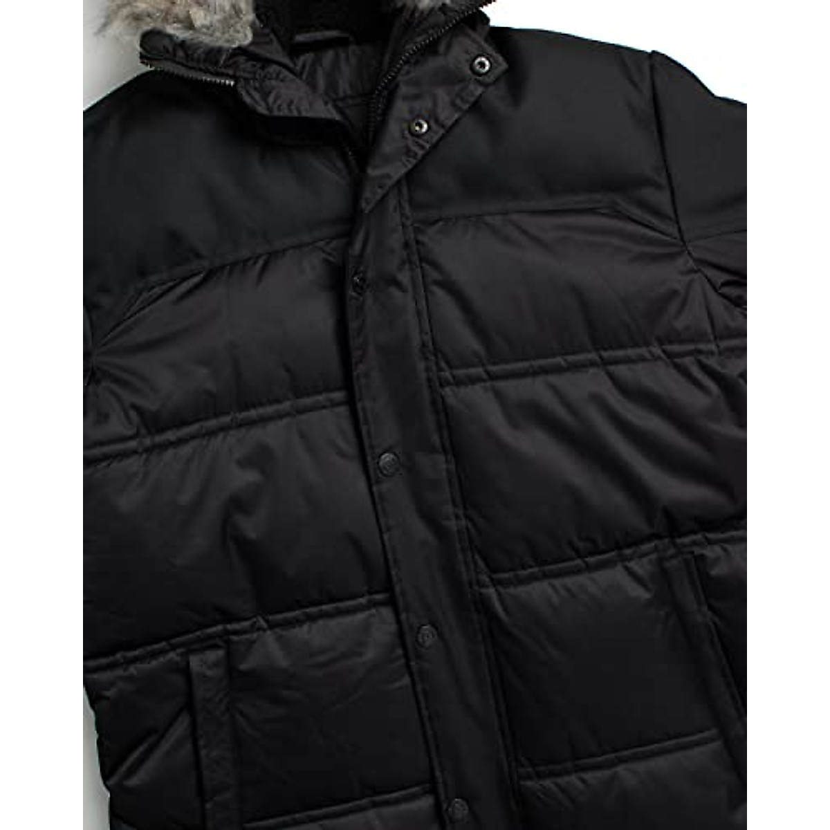 Perry Ellis Men’s Winter Jacket – Heavyweight Quilted Puffer Parka Coat with Faux Fur Trim Hood (S-XXL), Size Large, Onyx Black