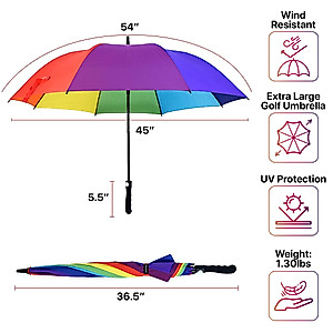 Parquet Rainbow Umbrella, Extra-Strong Golf Umbrella - Automatic Open, Windproof