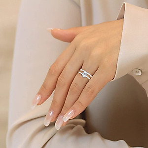 Tsnamer 1.25CT 925 Sterling Silver Bridal Ring Sets Round CZ Engagement Rings Vintage Ring Promise Rings for Her Wedding Bands for Women (Silver, 9)