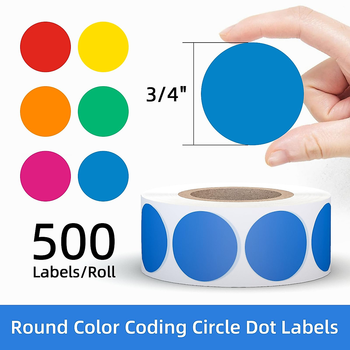 3000 PCS Printholic 3/4" Round Color Coding Circle Dot Sticker Labels 6 Color Includes Bright Yellow Green Red Pink Orange Blue(500 Labels/Roll)