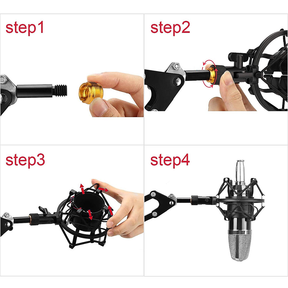 Microphone Shock Mount, ChromLives Shock Mount Mic Holder, Mic Clip Holder AT2020 Anti Vibration Shock Mount for Microphone 48mm - 54mm Diameter Studio Condenser
