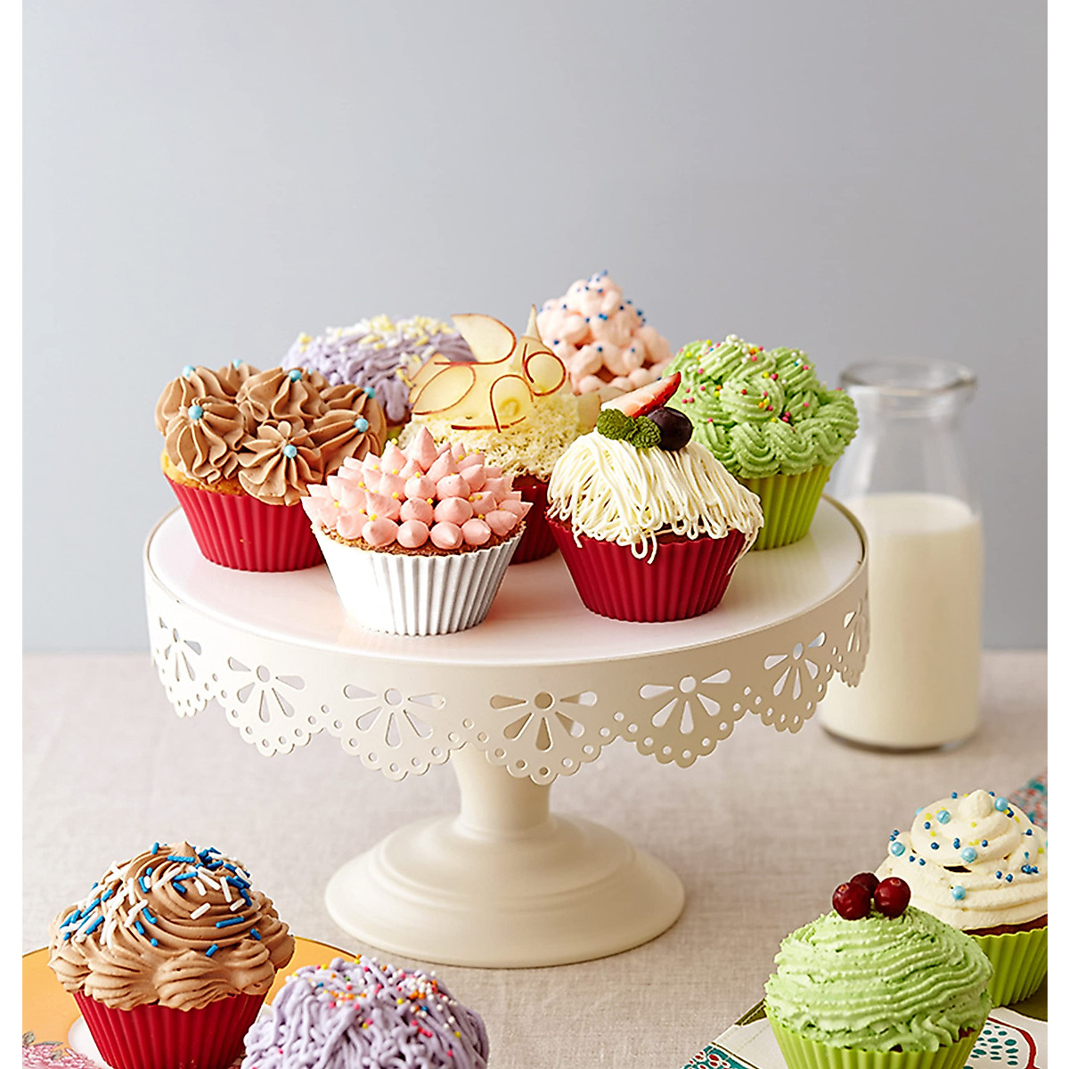 Silicone Cupcake Baking Cups - 24 Pieces Reusable, Muffin Liners, White, Red and Green, BPA Free, Dishwasher Safe MyFurtive Baking Cups, 100% Food Grade Premium Silicone