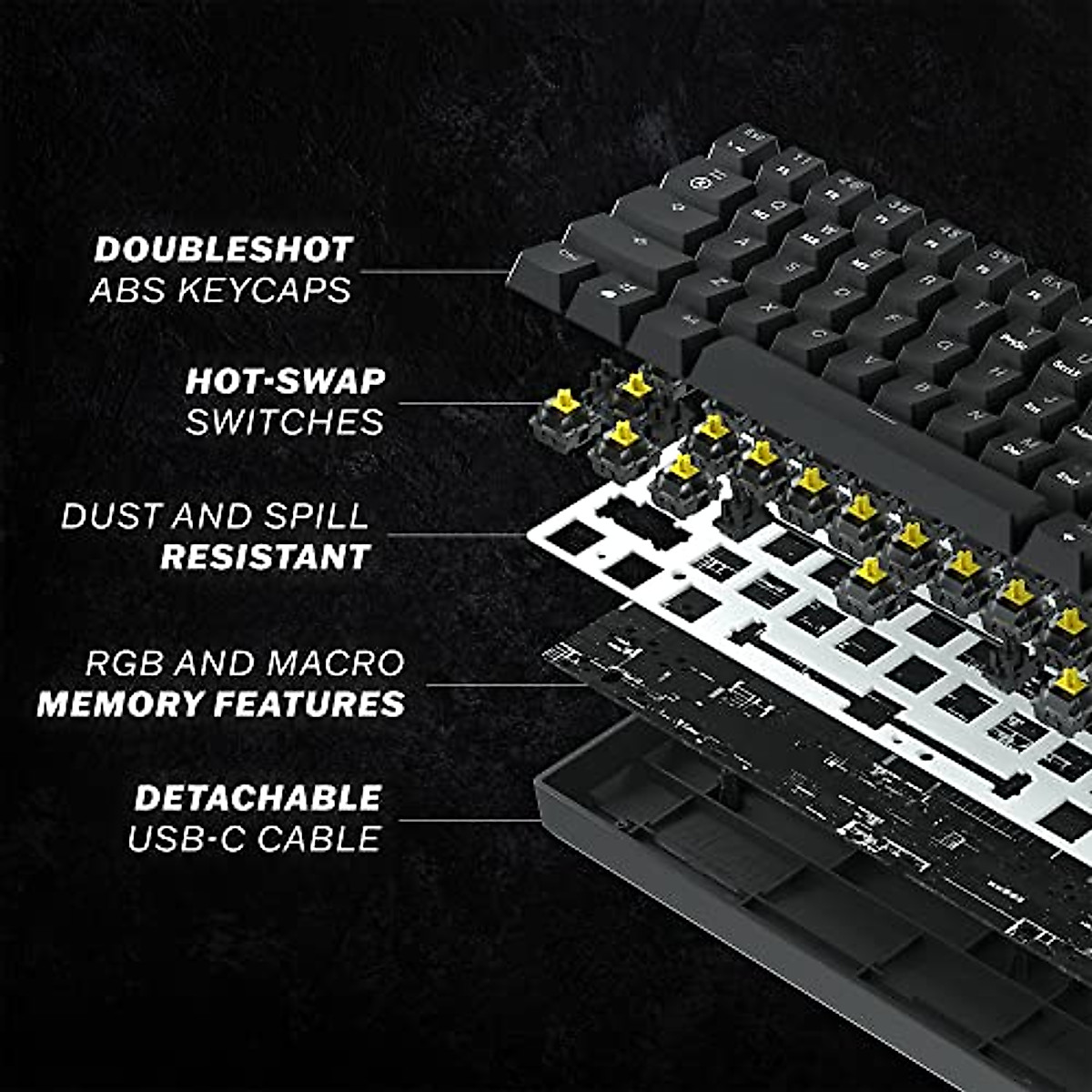 Mizar MZ60 Luna Mechanical Gaming Keyboard | 60% Keyboard 62 Key ANSI US Layout | RGB LED Backlit | Anti Ghosting NKRO | Progammable Macro Keys | Hotswap Gateron Brown Switches | Black