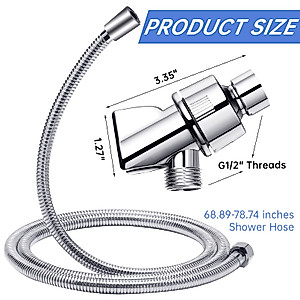 Shower Hose with Shower Arm Bracket,69 inch Stainless Steel Shower Hose Replacement,Adjustable Handheld Shower Arm Holder Shower Head Holder,Flexible Shower Head Hose and Holder with Brass Ball,Chrome