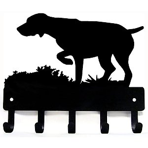 The Metal Peddler GSP on Point Key Holder Dog Leash Hanger for Wall - Large 9 inch Wide with 5 Hooks - Made in USA. German Shorthaired Pointer
