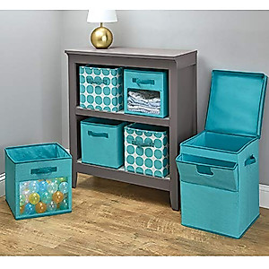 iDesign Emmy Fabric Storage Cube Bin with Front Window, Medium Basket Container with Dual Side Handles for Closet, Bedroom, Toys, Nursery - Teal