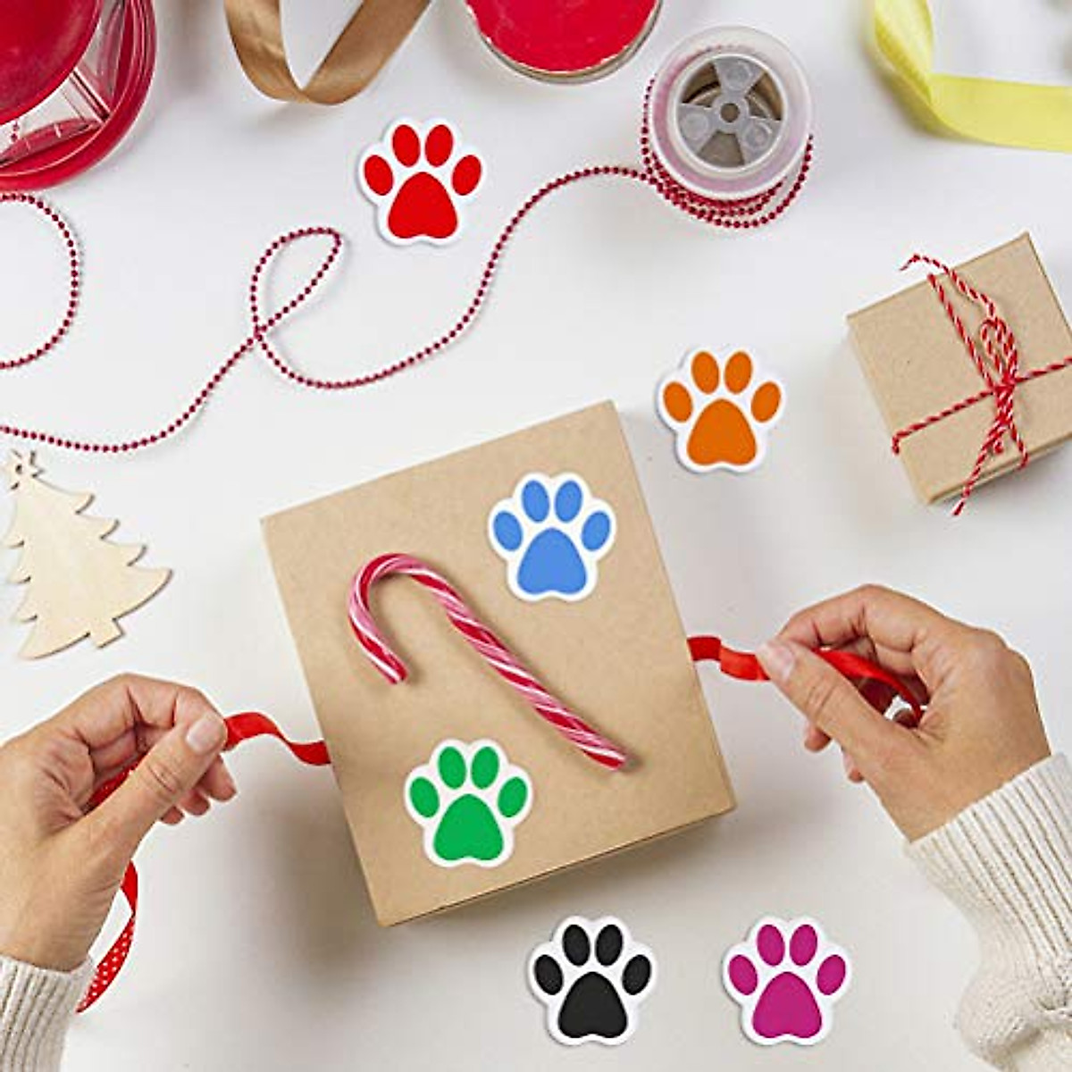 Paw Prints Stickers,(1 Inch/ 500 Stickers) Dog Stickers Dog Puppy Paw Prints Stickers,Colorful Self-Adhesive Labels Animal Decal,Paw Prints Envelope Seal for Classroom Kids (Black+Multi, 1 Inch)