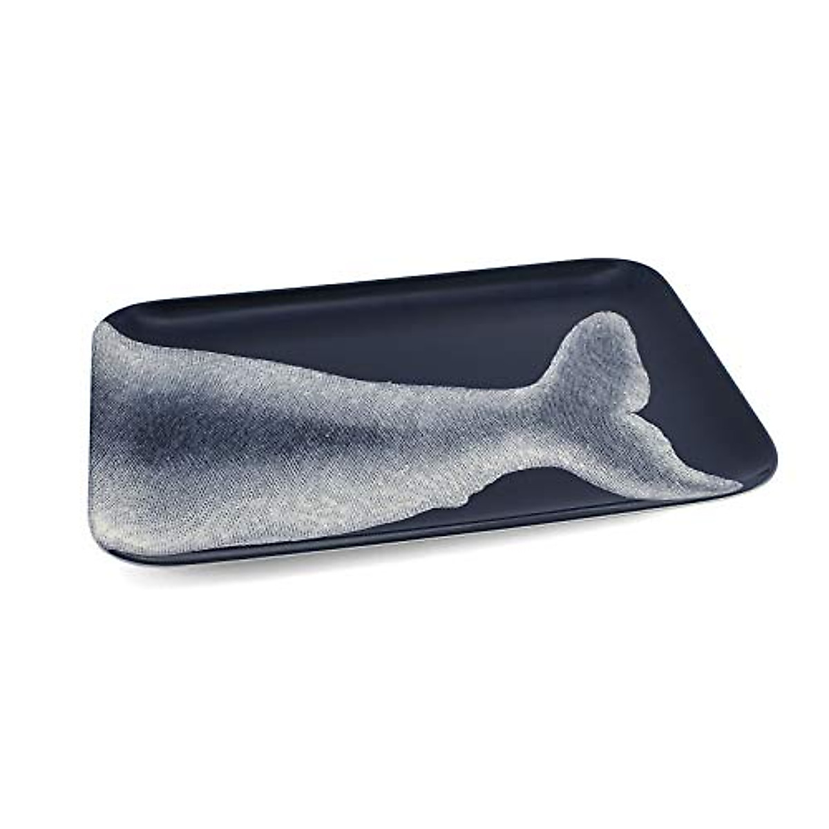 THOMAS PAUL Scrimshaw Whale Piece S/2 Serving Tray, 13.25"x9.125", Navy