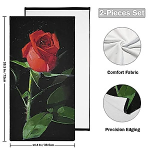Rose Flower Hand Towels Set of 2 Red Floral Highly Absorbent Bath Towels Soft Guest Fingertip Towel Washcloth for Bathroom Kitchen Gym