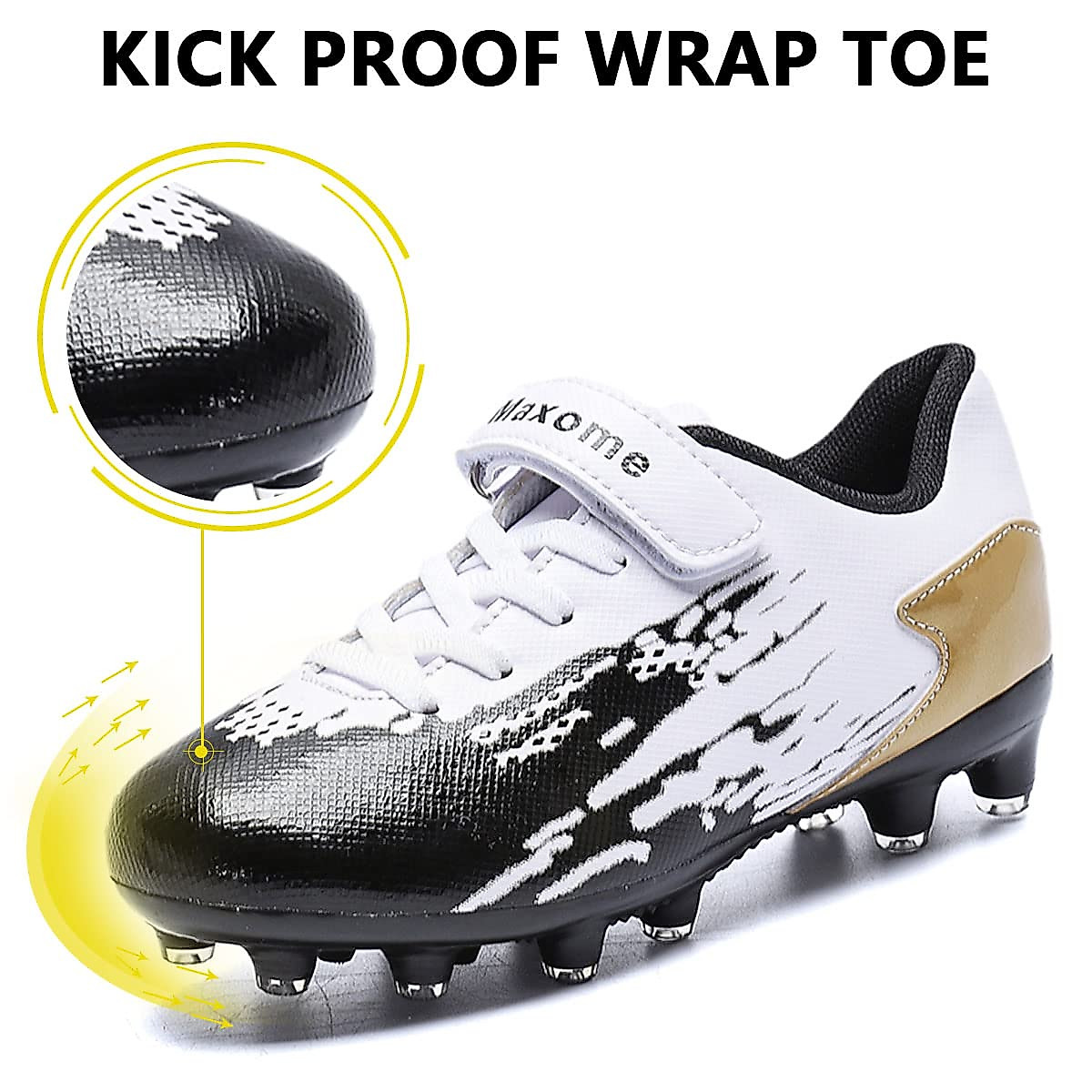 ziitop Kids Soccer Shoes for Boys Girls Youth Football Cleats Outdoor & Indoor Baseball Shoes, Lightweight Breathable Conical Studs, Running & Training for Students (Little Kids/Big Kids) BlackGold