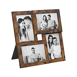 SONGMICS 4x6 Collage Picture Frames, Family Photo Collage Frame Set of 4 for Wall Decor, Glass Front, Wall Hanging or Tabletop, Rustic Brown