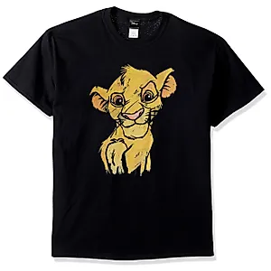 Disney Men's Lion King Simba Sketch Crown Prince Graphic T-Shirt, Black, Large