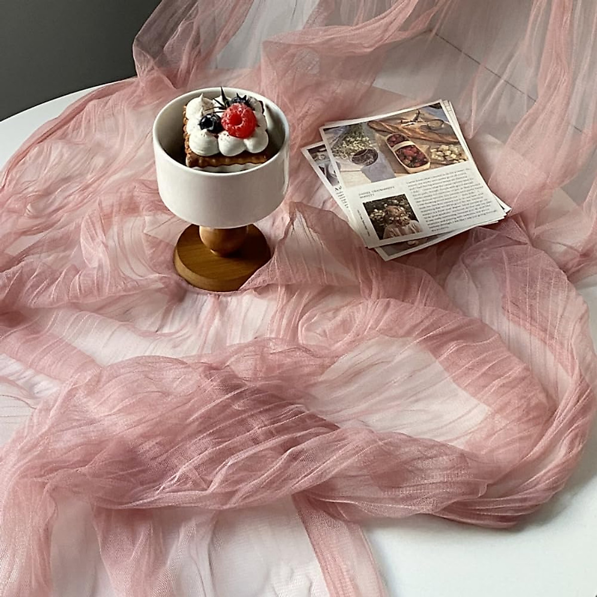 Joanlody Dusty Rose Easter Cheesecloth Table Runner 10Ft Rustic Gauze Boho Spring Summer Cheese Cloth Table Runner for Wedding Bridal Baby Shower Decoration