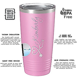 Personalized Heart Stethoscope Nurse, RN, LPN, CNA, CMA, MA Laser Engraved on Lilac 20 oz Stainless Steel Tumbler with Lid - Insulated Cup - Travel Mug