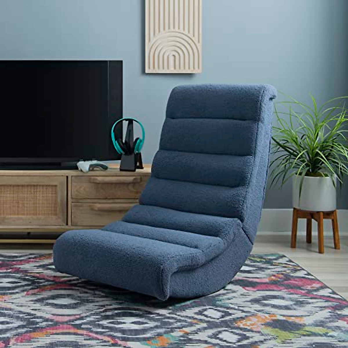 Linon Blue Sherpa Lars Gaming Rocking Chair, 8.25" Seat Height