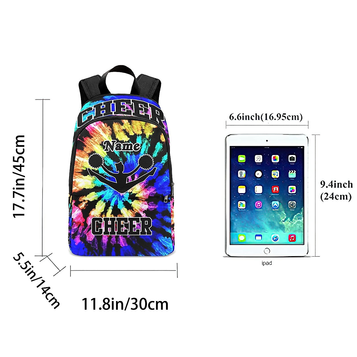 SunFancyCustom Tie Dye Cheer Cheerleader Backpack Bookbags Laptop Bag Casual Travel Daypack for Camping Shopping