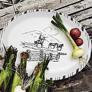 H HIEND ACCENTS Paseo Road by | Ranch Life 1 Piece Melamine Serving Platter, Black and White, Western Rustic Cabin Lodge Farmhouse Style Dinnerware