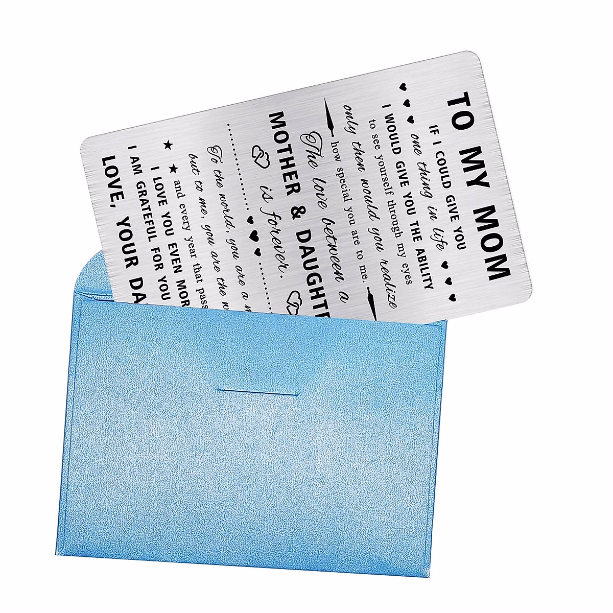 Alotozo Laser Engraved Stainless Steel Card for Mom - Mother's Day Gifts from Daughter - Mother Daughter Gift, Credit Card Size Keepsake