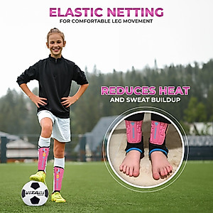 Vizari Blossom Kids Soccer Shin Guards for Girls - Pink/Blue, XS | Dual-Layered Protection & Ventilated Football Shin Pads with Ankle Protection | Stylish Design Ankle Guard with Adjustable Fit