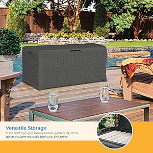 Suncast 122-Gallon Extra Large Resin Wicker Outdoor Storage Deck Box, Peppercorn
