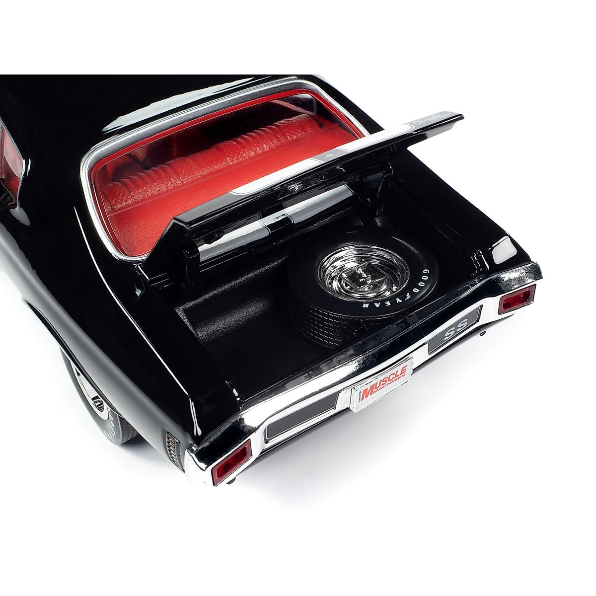 1970 Chevy Chevelle SS Tuxedo Black with White Stripes and Red Interior Hemmings Muscle Machines Magazine Cover Car (May 2011) "American Muscle Series 1/18 Diecast Model Car by Auto World AMM1317
