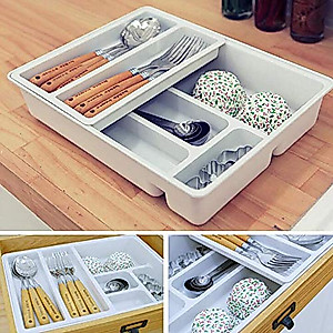 weemoment Adjustable, Expandable Compartment Kitchen Cabinet Drawer Organizer Tray - Divided Sections for Cutlery, Serving Spoons, Cooking Utensils, Gadgets - BPA Free, Food Safe