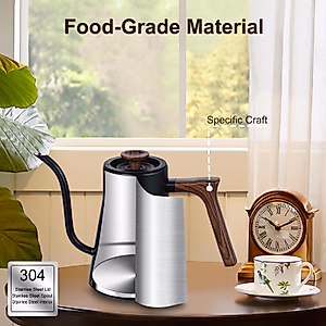 Gooseneck Electric Kettle - 1200W Quick Boil, Temp Control with 5 Presets & ±5℉ Adjustment, Accurate Pouring, 24oz Small Pour Over Coffee & Tea Kettle, 2H Auto Keep Warm, Stainless Steel, Black