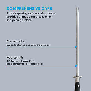 Messermeister 12” Ceramic Sharpening Rod - Knife Sharpener - Fine 1200 Grit - Ceramic Core, Large Sharpening Surface & Soft-Grip Handle