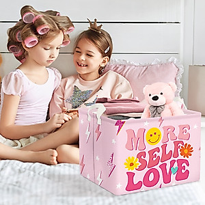 Clastyle Pink Mothers Day Gift Basket Flower Star Love Preppy Shelf Basket Rectangle Clothes Books Toys Chest