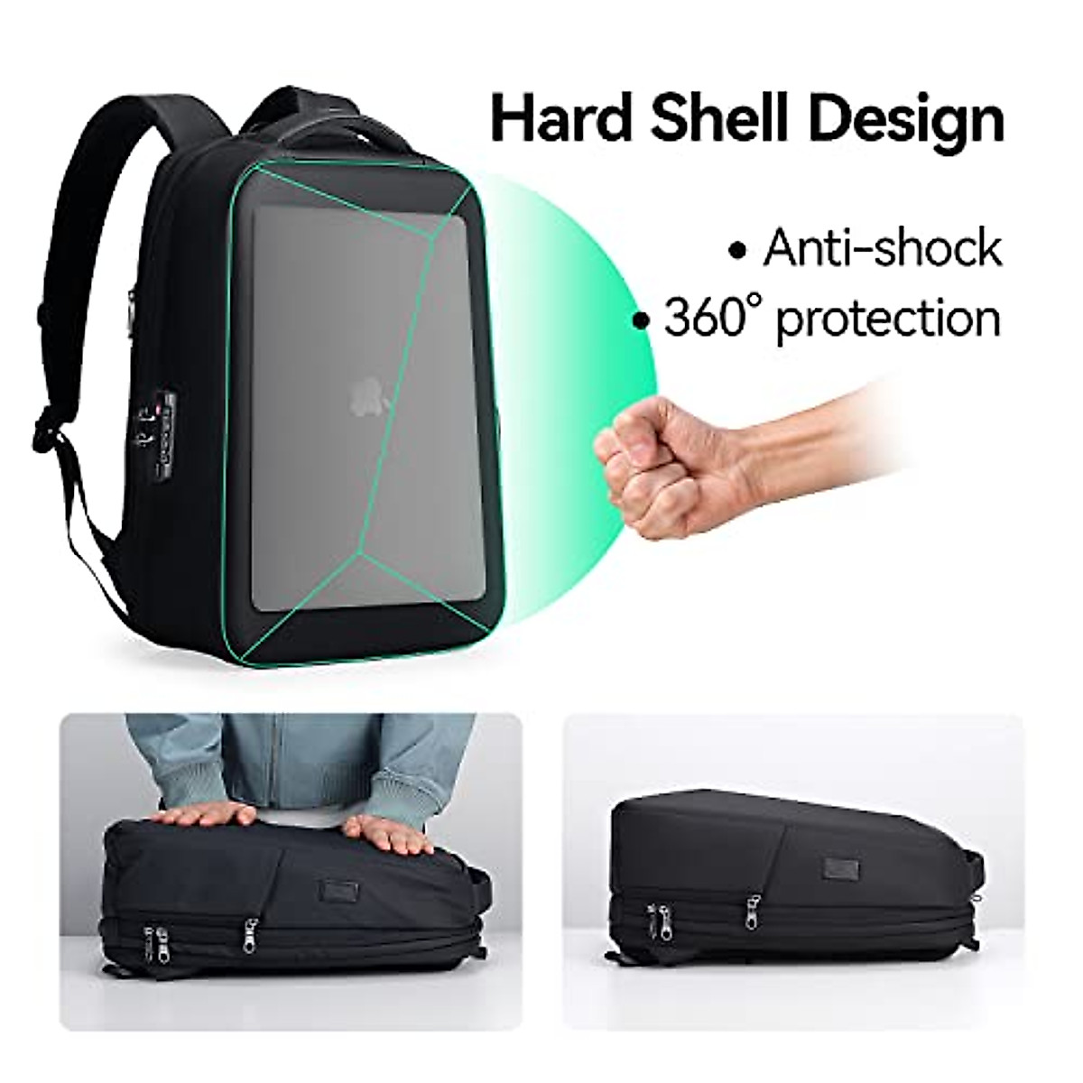 MARKETRON Anti Theft Backpack Men, 15.6 Inch Waterproof Laptop Backpack with Hard Shell Design and TSA Approved Lock, Business Backpack Ideal for Traveling, Working, Daily Life