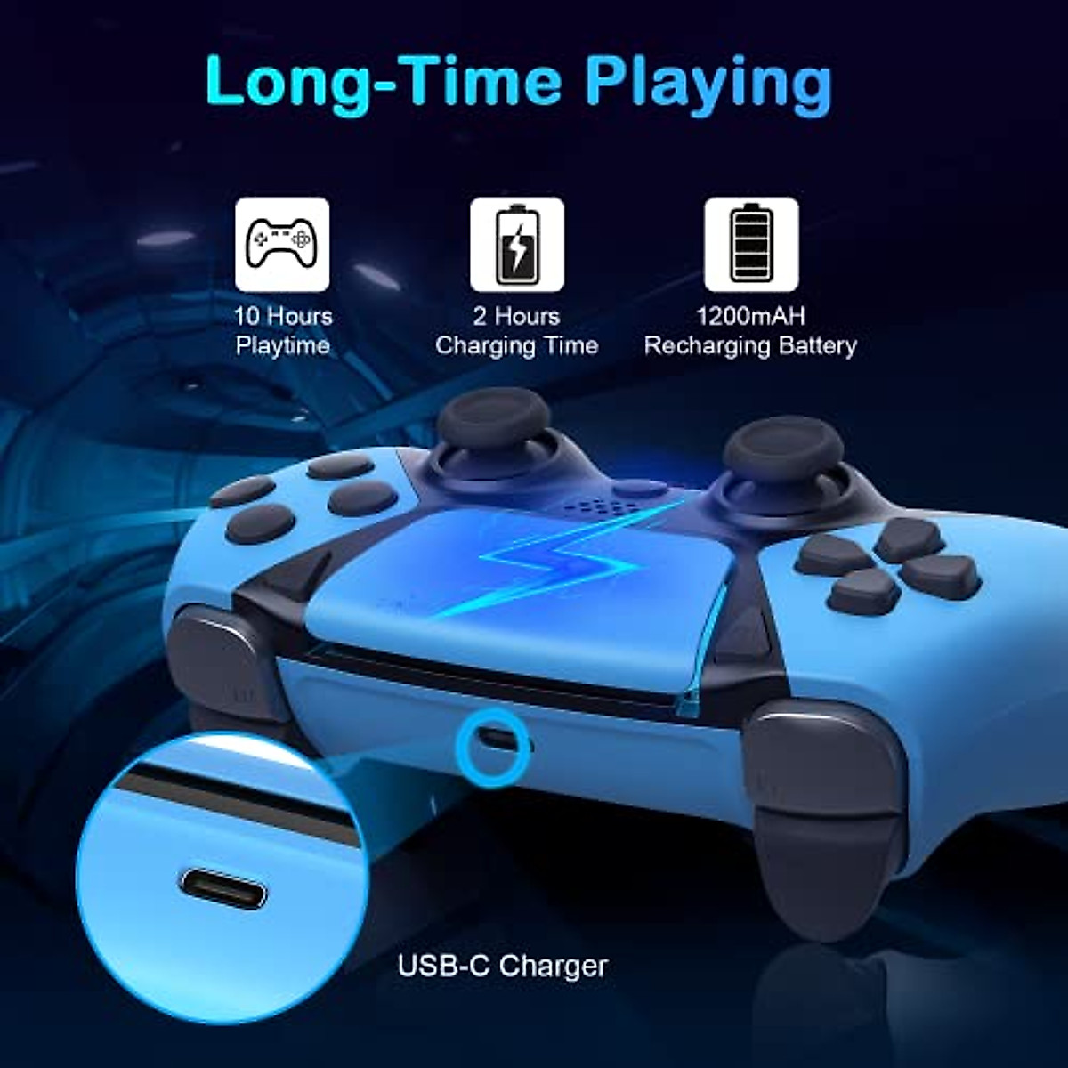Wiv77 Ymir Ps4 Controller Blue, Control Pa4 Remote Wireless Compatible with Playstation 4 Controller with Turbo/Programmable Button/Headphone Jack/Long Battery Life, Pa4 Controller for Kids/Men/Women