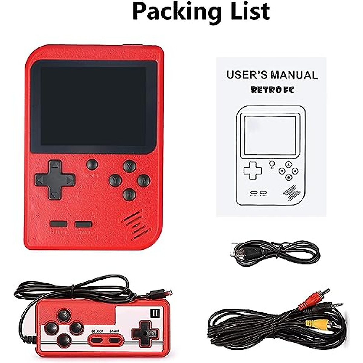Handheld Game Console, Kyadeys Portable Retro Game Console with 500 Classical FC Games,3.0-Inches Display,Built-in 1020mAh Rechargeable Battery Support for Connecting TV and Two Players (Red)