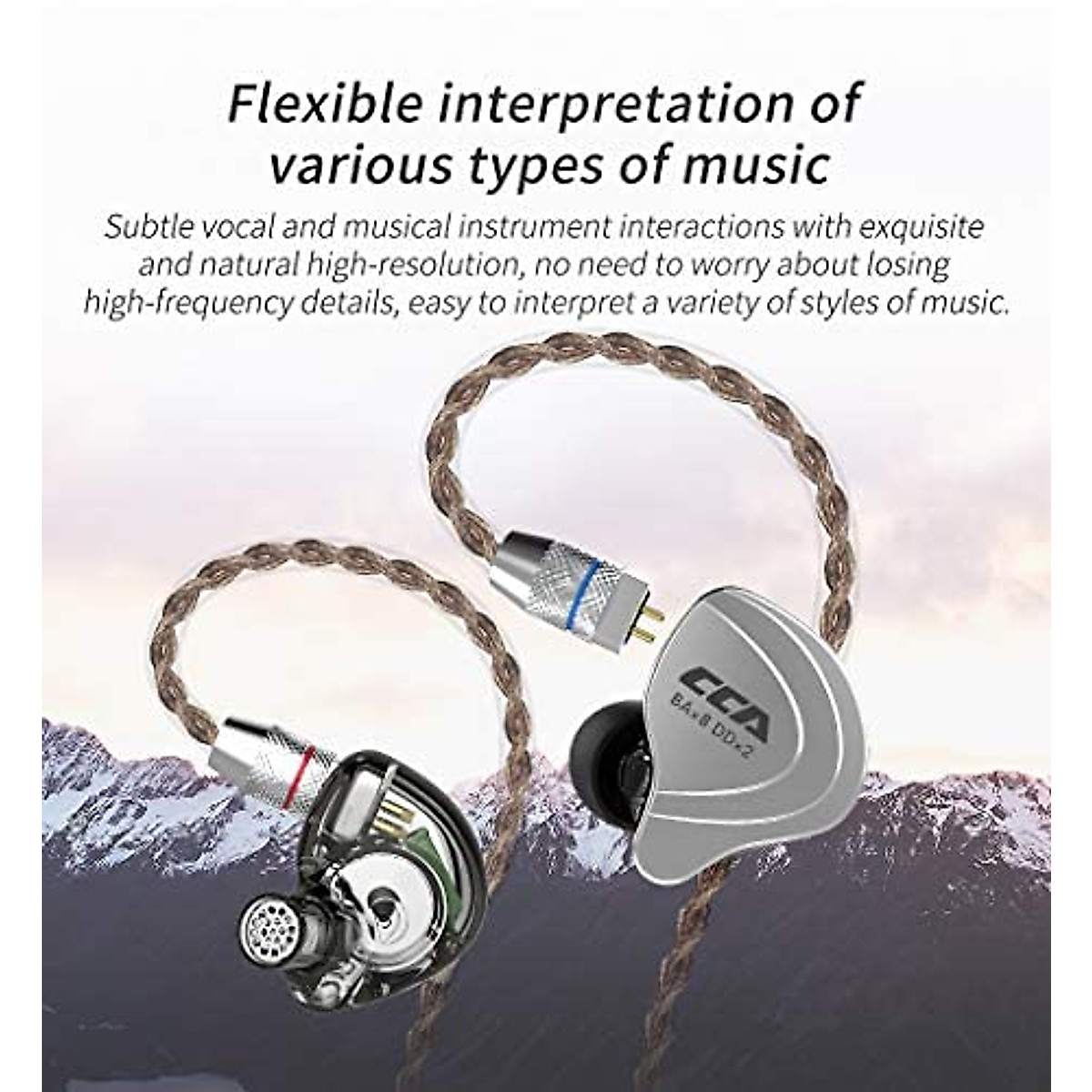 CCA C10 in-Ear Earphones, 4BA+1DD Hybrid HiFi Stereo Deep Bass Noise Isolating Sport IEM Wired Earbuds/Headphones, Stage/Studio in Ear Monitor with Detachable Cable 2Pin 0.75mm (Cyan,with Mic)