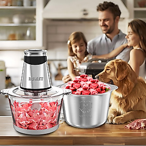 Electric food processor vegetable chopper 500W 2x8cup bowls 2 bi-layer 4 blades Small Food chopper Electric Meat grinder for home use,Mincing, and Puree for kitchen aid, baby foot, pet food by BUMET