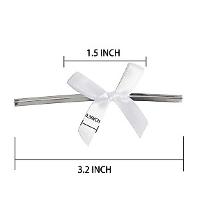 HAPY SHOP 100 PCS Cute Satin Ribbon Twist Tie Bows,3 Inches for Bakery Candy Lollipop Cello Bag,White