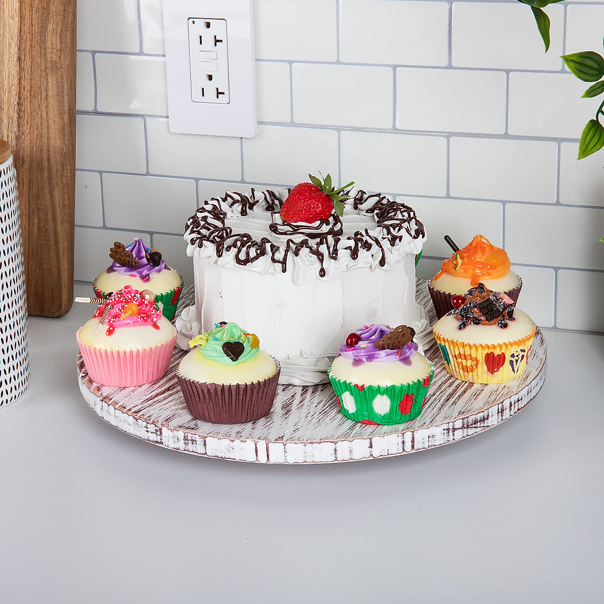 Mind Reader Torched Wood Spinning Lazy Susan, Rustic Farmhouse Rotating Organizer, 13" x 2", Brown