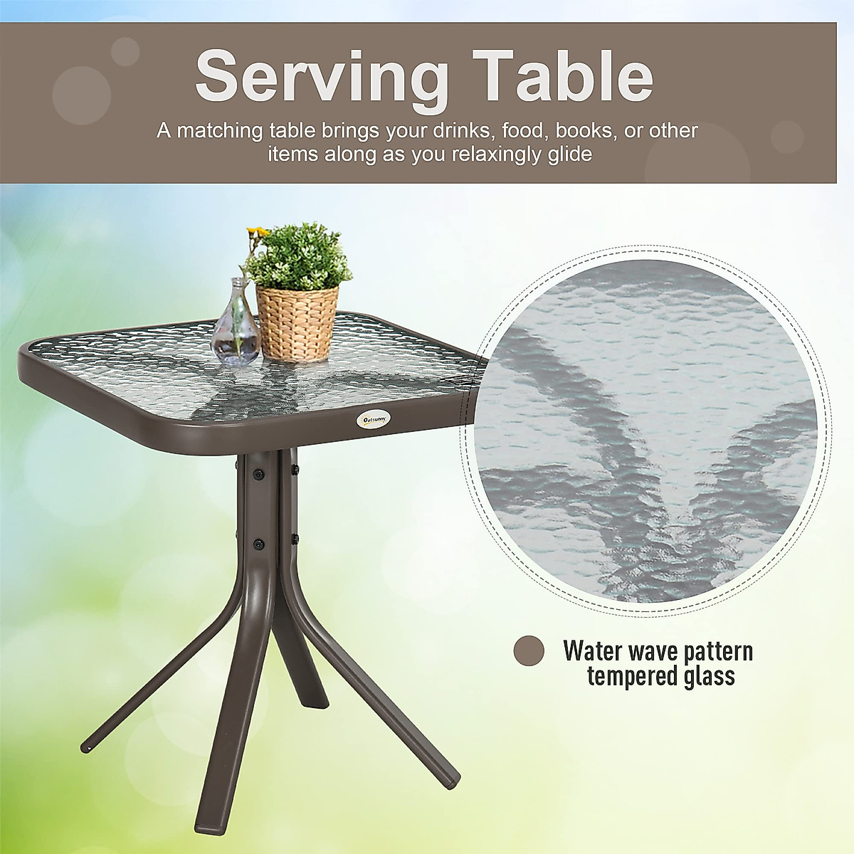 Outsunny 3 Piece Outdoor Glider Chair with Coffee Table Bistro Set, 2 Patio Rocking Swing Chairs with Breathable Sling Fabric, Glass Tabletop, for Backyard, Garden and Porch, Cream White