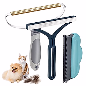 Eyyao Dog Hair Remover for Couch, 3PK Portable Dog Cat Hair Remover, Reusable Pet Hair Remover Carpet Scraper and Brush for Rug, Carpet, Blanket, Clothes, Car Mat, Pet Tower