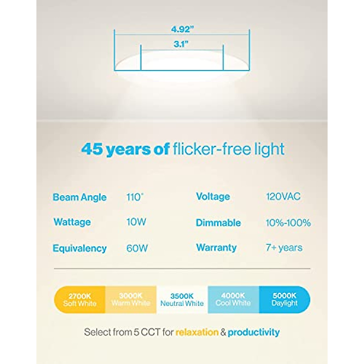 Sunco 6 Pack 4 Inch Slim LED Recessed Ceiling Lights, Selectable CCT 2700K/3000K/3500K/4000K/5000K, Dimmable, 10W, Canless with Junction Box - Energy Star ETL T24