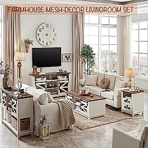 OKD Farmhouse TV Stand for 65+ Inch TV, Industrial & Farmhouse Media Entertainment Center w/Sliding Barn Door, Rustic TV Console Cabinet w/Adjustable Shelves for Living Room, Antique White