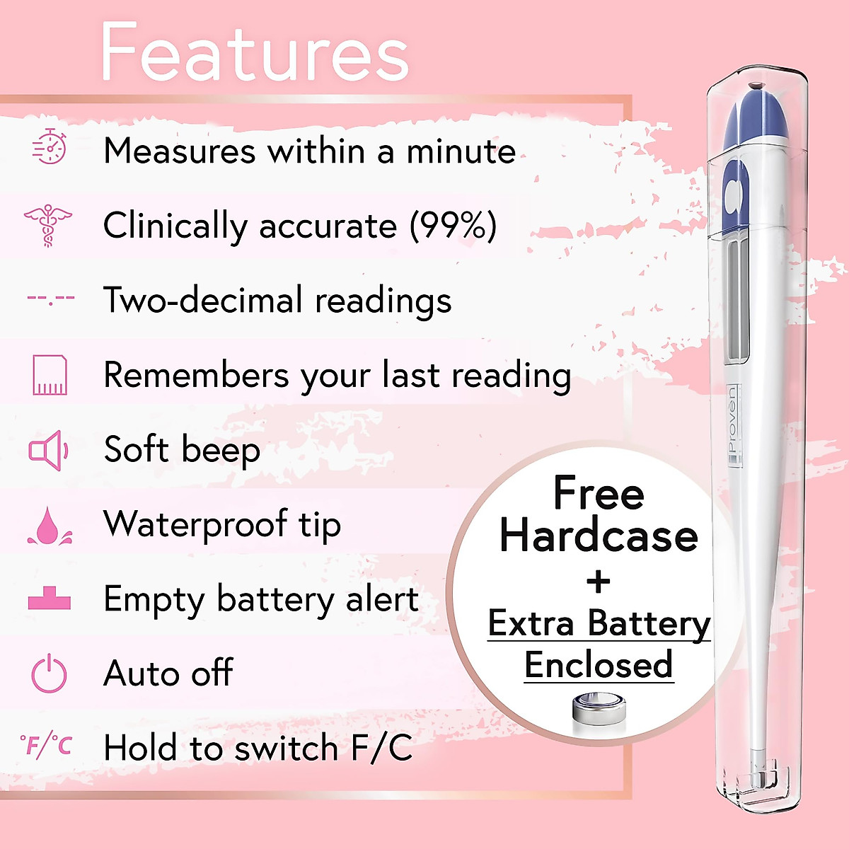 Basal Body Thermometer - Ovulation Predictor - BBT for Fertility Tracking - Works with Every Ovulation APP - Accurate and Highly Sensitive - for Natural Family Planning - BBT-113Ai by iProven
