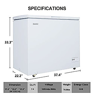 Galanz GLF70CWED01 Manual Defrost Chest Freezer, Mechanical Temperature Control, White, 7.0 Cu Ft