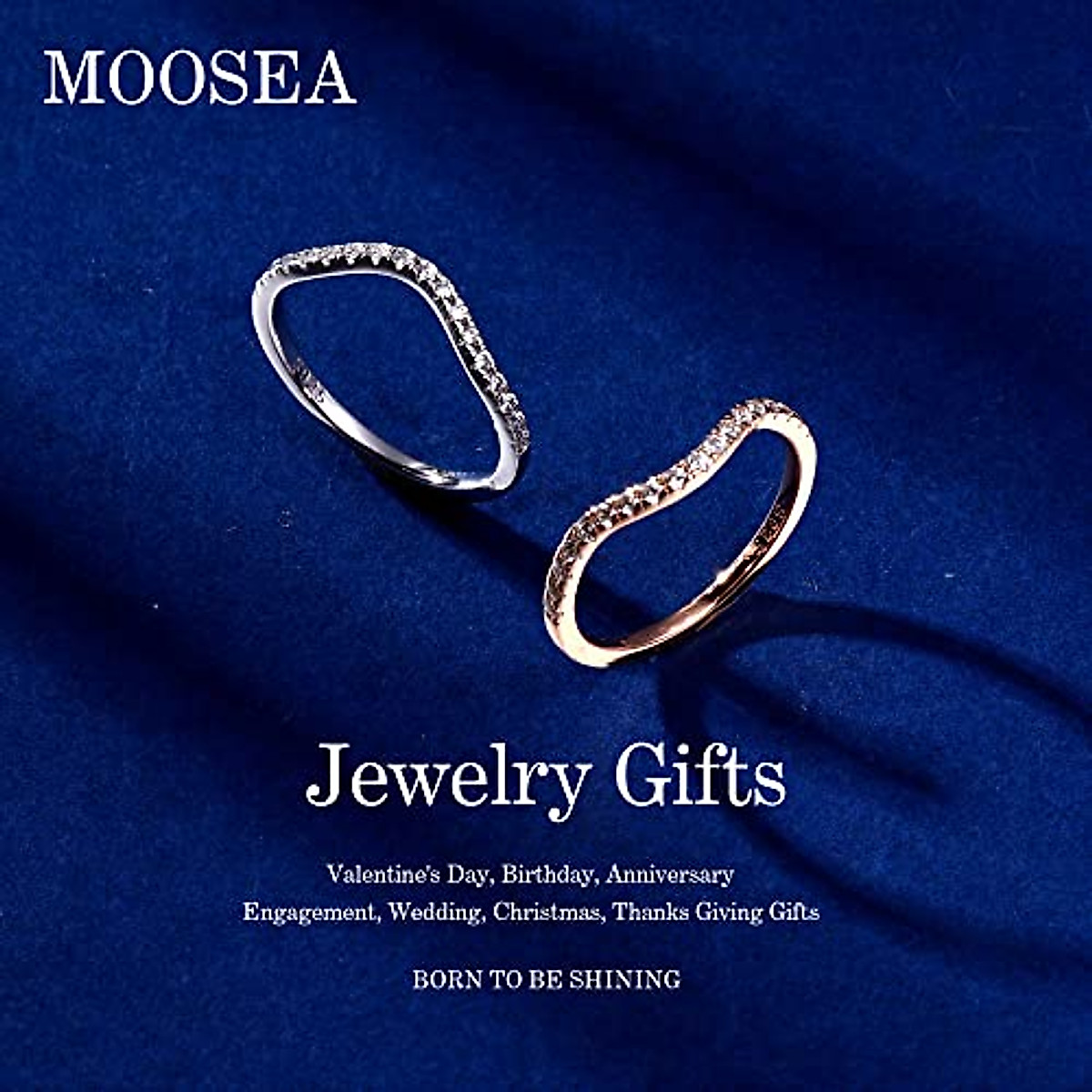 MOOSEA Moissanite Curved Eternity Band for Women, D Color VVS1 Clarity Lab Created Diamond Wedding Band 14K Rose Gold Vermeil Moissanite Contour Moissanite Stackable Rings for Women Jewelry Gifts