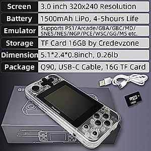 Q90 Handheld Game Console 3 inch Retro Handheld Video Games Consoles Built-in Classic Games Rechargeable Battery Portable Style Hand Held Game Consoles System Transparent