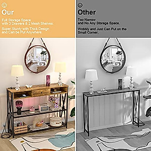 armocity Console Table with Outlets, Entryway Table for Entry, 47 Inch Sofa Table with Drawers, Long Hallway Table, Industrial Behind Couch Table for Entryway, Sofa Couch, Entrance, Hallway, Rustic